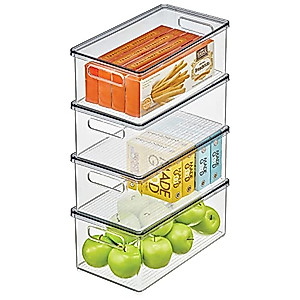 mDesign Plastic Pantry Storage Box Container with Lid and Built-In Handles - Organization for Flour, Cereal, Pasta, Rice, or Food in Kitchen Cupboard, Ligne Collection, 4 Pack, Clear/Smoke Gray