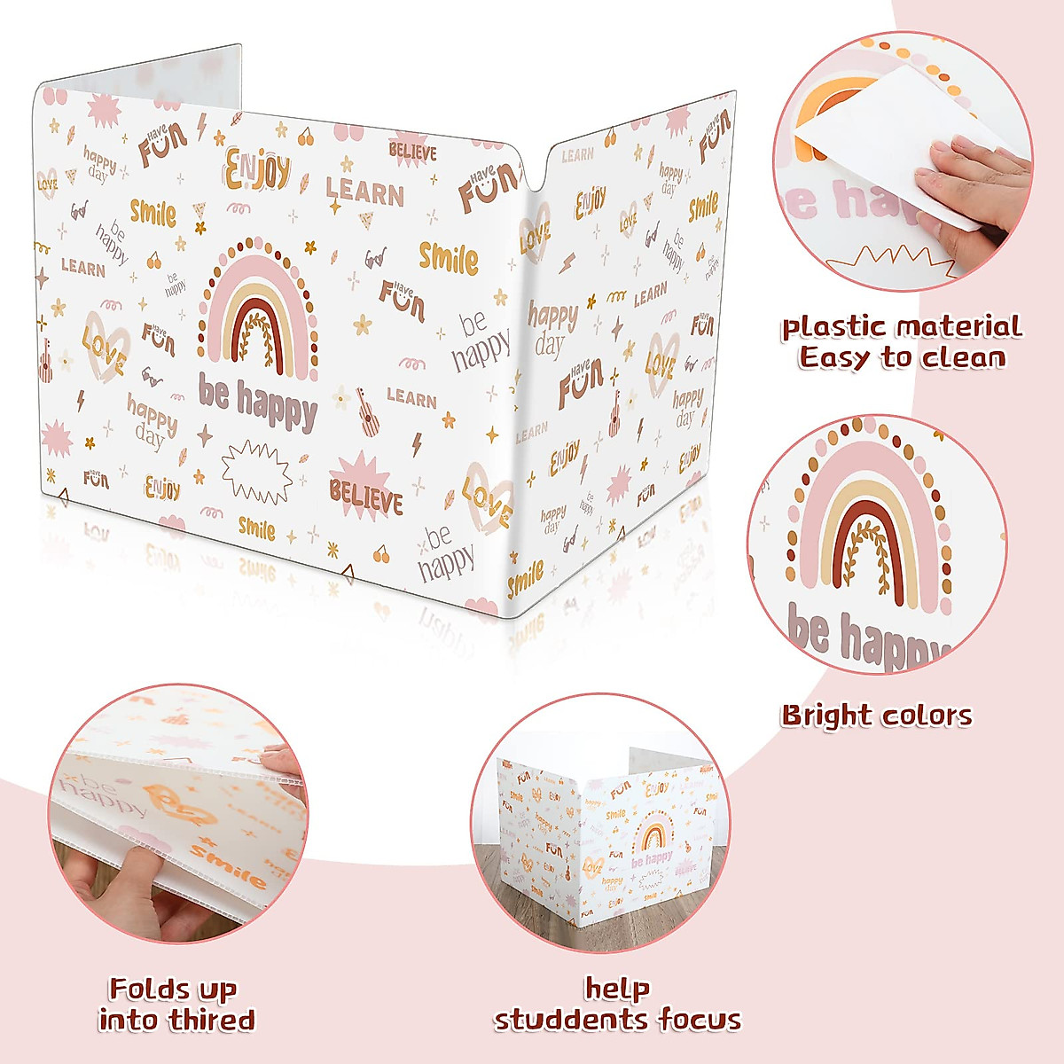 Perkoop 30pcs Plastic Privacy Desk Dividers for Students Rainbow Inspirational Boards Reduce Distractions Study Carrel Divider Folders Plastic Boards for Student Testing Classroom