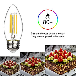 RuiAoTD 6 Pack B11 Candelabra LED Light Bulb, Chandelier Light Bulbs 4 Watt Equivalent 40W,2700K Warm White 450LM,E26 Standard Base LED Filament Candle Bulb,Clear Glass