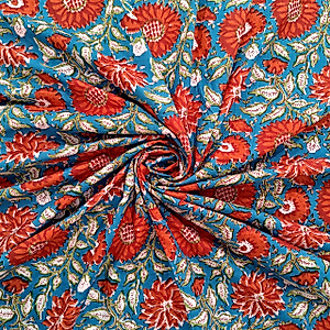 Trade Star 3 Yard Hand Block Printed Fabric 100% Cotton Fabric for Sewing Crafting Dressmaking Running Natural Dye Sanganeri Indian Floral Print Fabric by The Yard Width 44 Inches (Pattern 3)