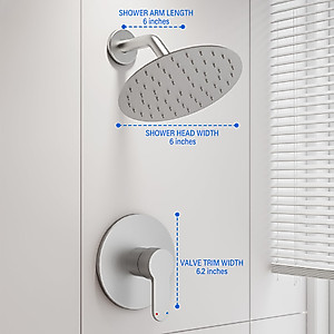 HomGoo Shower Faucet Set with Valve, Shower Faucets Sets Complete（Valve Included) with 6 Inch High-Pressure Rian Shower Head,Brushed Nickel