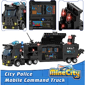 WishaLife 1100 Pieces City Police Station Building Kit, SWAT Mobile Command Center Truck Building Toy with Police Car, Airplane, Boat, Fun Roleplay Police Toys Gift for Boys Girls Aged 6-12