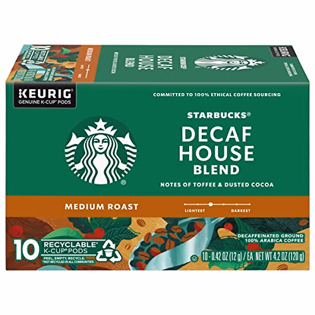 Starbucks Decaf House Blend Coffee K-Cup Pods, Medium Roast Decaffeinated Ground Coffee K-Cups for Keurig Brewing System, 10 CT K-Cups/Box (Pack of 2)