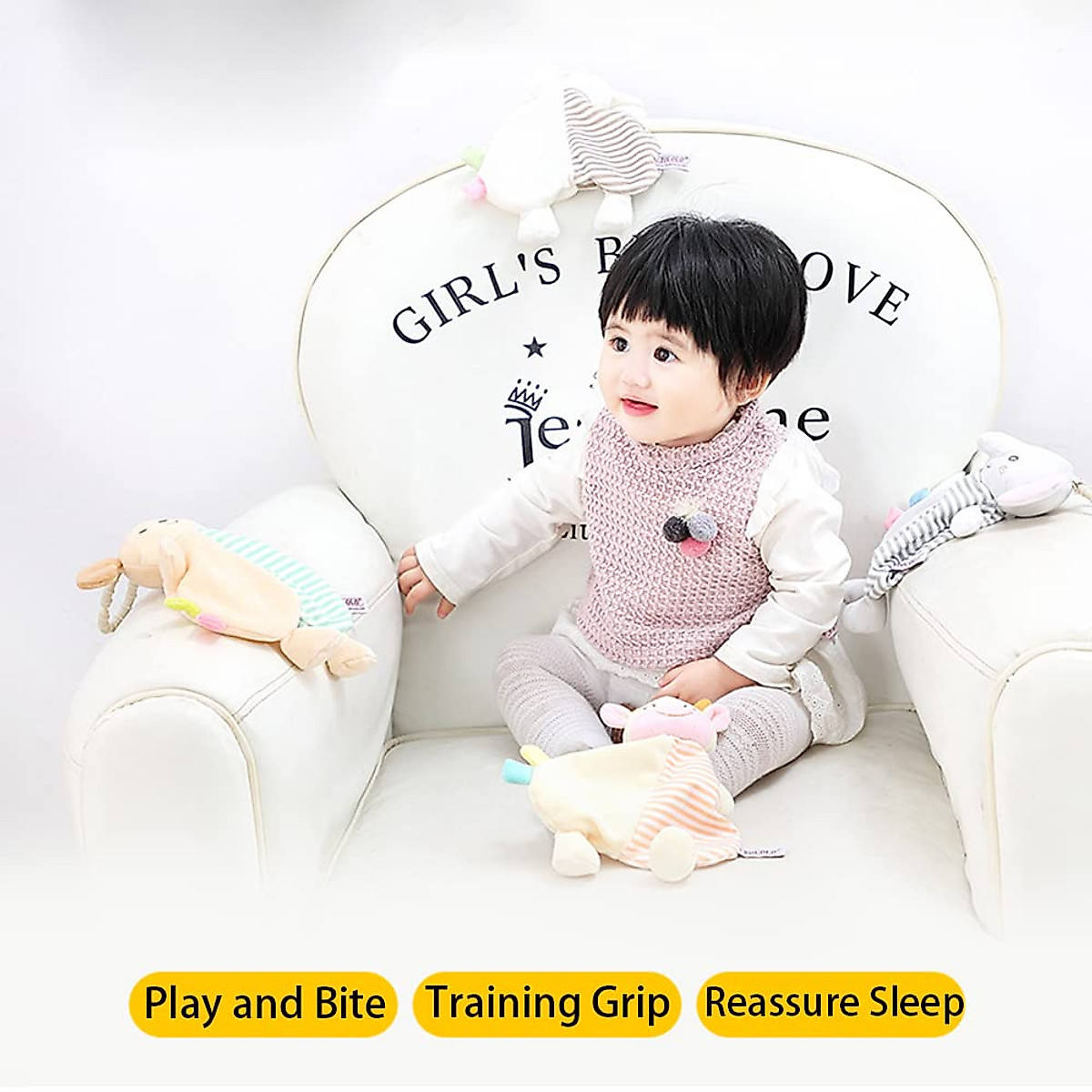 D-KINGCHY Baby Hanging Toys with Crinkle Paper, Baby Saliva Towel Toy, Infant Toys 0-12 Months, Lovey Soft Toy, Comforting Cuddle Toy for Newborn 0-1 Year Old (Deer)