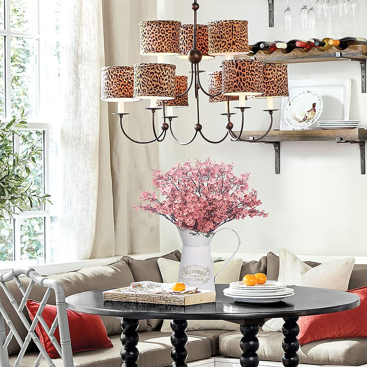 Hukidoy Babys Breath Fabric Cloth Artificial Flowers 6 Bundle European Fake Silk Plants Decor Wedding Party Decoration Bouquets Real Touch DIY Home Garden (Fall Pink)