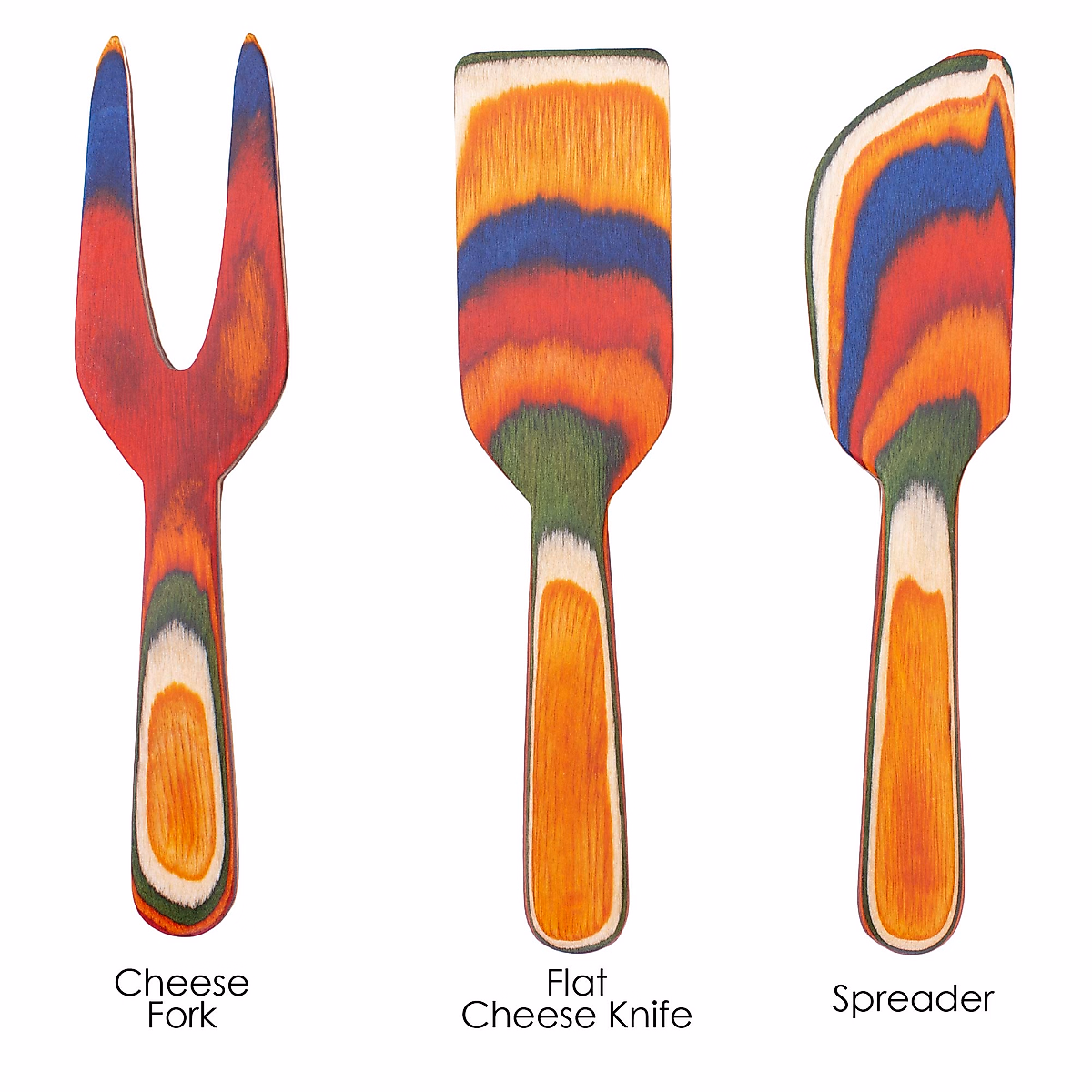 Baltique Marrakesh Collection 3 Piece Cheese & Charcuterie Tool Set, Colorful Wooden Cheese Knife Set