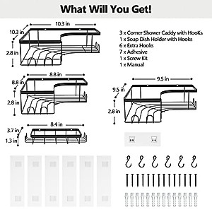 Vmiya Shower Caddy Corner with Replacement Adhesive Strips