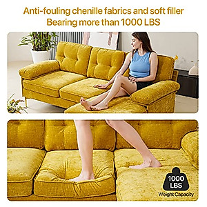 COOSLEEP Convertible Sectional Sofa Couch, 83" L-Shape Sofa Couch with Chaise Convertible,ChenilleFabric Upholstered for Living Room, Apartment, Office (Golden)
