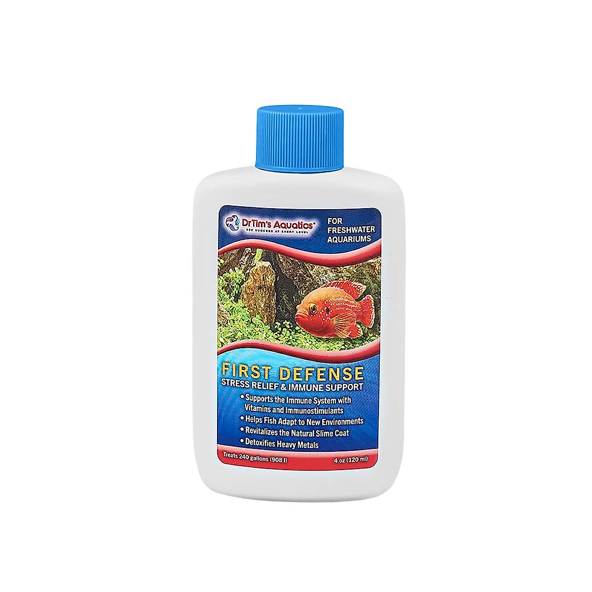 DrTim's Aquatics First Defense for Freshwater Aquariums – Stress Relief & Immune System Support with Vitamins Immunostimulants Fish Tanks 4oz.