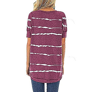 Bravetoshop Women T Shirts Summer Short Sleeve Crewneck Shirts Casual Plus Size Basic Tees Tunic Tops (Wine,L)