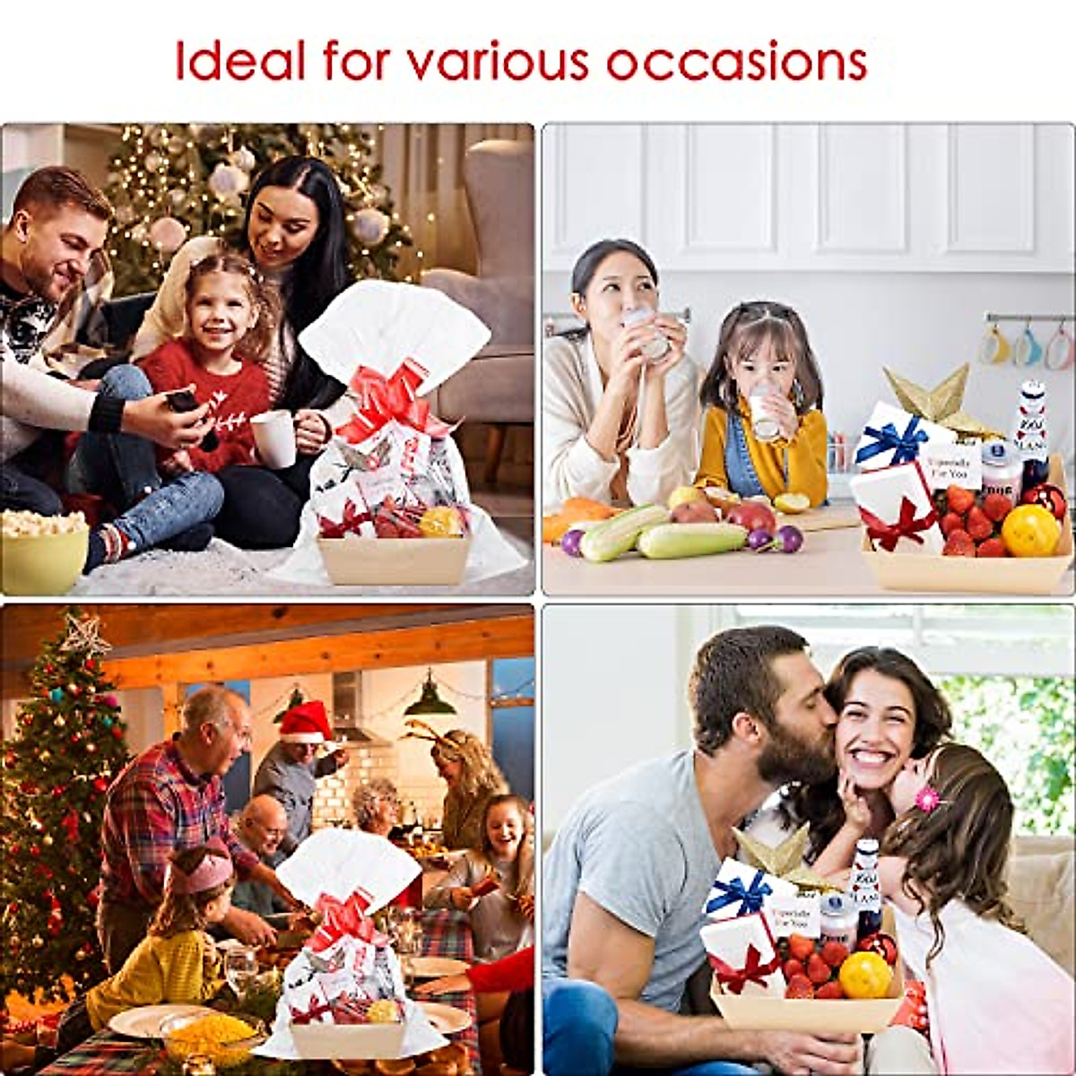 Baskets for Gifts Empty, 6 Pack Sturdy Empty Gift Basket With Handles Kraft Tray Cardboard Basket to Fill Bulk Gift Packages for Holiday, Wedding, Birthday, Christmas, Valentines Day