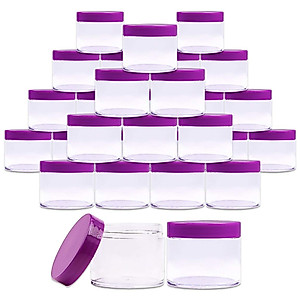 Beauticom 60 Grams/60 ML (2 Oz) Round Clear Leak Proof Plastic Container Jars with PURPLE Lids for Storage Cosmetic Lotion Scrubs Creams Ointments (36 Pieces Jars + Purple Lids, PURPLE)