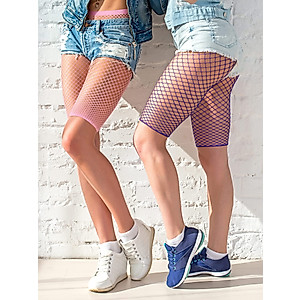 3 Pairs Fishnet High Waisted Shorts Fishnet Biker Short Elastic Sporty See Through Mesh Short Leggings for Women (Black, Pink, Dark Purple, Black, Coffee, Gray)