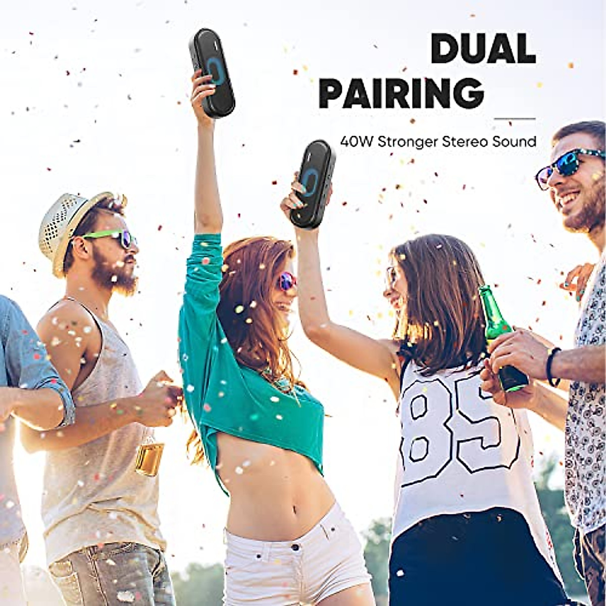 Bluetooth Speakers,MusiBaby M33 Speaker,IPX7 Waterproof Bluetooth Speaker,Speakers Bluetooth Wireless,Portable Speaker with Stereo Sound,Extra Bass,24HRs Playtime for Indoor/Outdoor-Blk