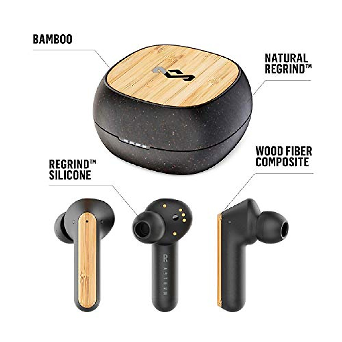 House of Marley Redemption ANC: Noise Cancelling True Wireless Earbuds with Microphone, Bluetooth Connectivity, 20 Hours Total Playtime, and Sustainable Materials, Signature Black