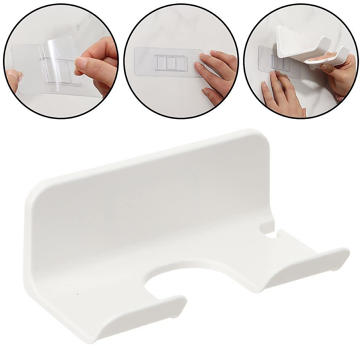 2Pcs Hair Dryer Holder Storage Rack Bathroom Wall Mounted Storage Accessories Hairdryer Hook Home Storage Shelfs(6.31inch,White)
