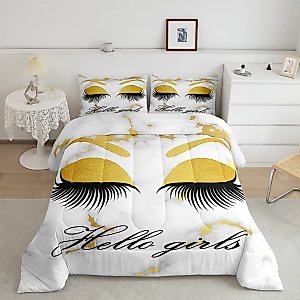 Eyelash Bedding Set Eyes Comforter Set for Girls Teens Room Decor Red White Marbele Glitter (No Glitter No Sequin) Hello Girls Comforter Set King Size Modern Simple Lovely Duvet Set 3Pcs Boys