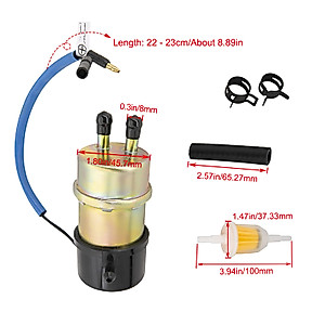 49040-1055 Electric Fuel Pump 12V for Kawasaki Mule Fuel Pump KAF620 Replaces for Kawasaki Mule 3010 3000 3020 2500 2510 2520 1000 (8mm In/Outlet), Mule Fuel Pump