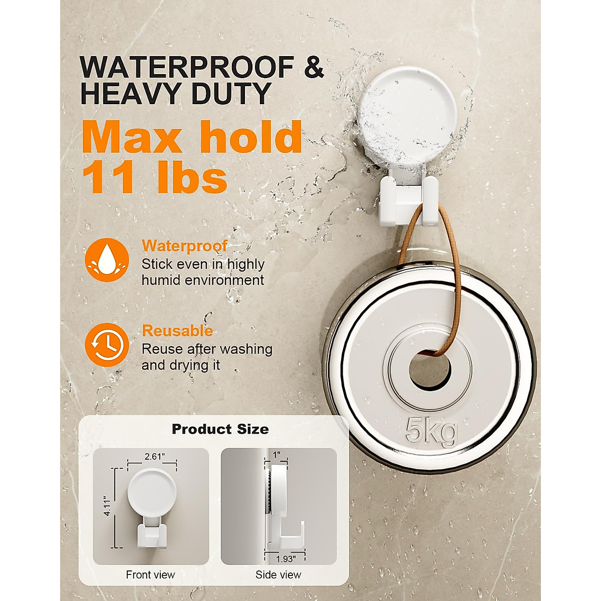 RIVAMBER 3-Pack Suction Cup Hooks, Razor Holder for Shower, Waterproof Hook for Hanging Towel Loofah Bathroom Kitchen, Heavy Duty White Hanger for Glass Tile Wall