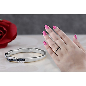 Dazzlingrock Collection Round Blue Sapphire & White Diamond Swirl Stackable Ring for Women in 14K Solid White Gold, Size 5