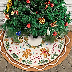Gingerbread Man Christmas Tree Skirt Xmas Tree Mat Halloween Thanksgiving Christmas Tree Ornaments Decorations Holiday Party Indoor Outdoor 30"