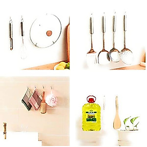 QUALIALL 33lbs Adhesive Hooks for Hanging on Wall or Ceiling, Heavy Duty, Clear, Damage Free, Traceless, Stick on Hangers for Kitchen Bathroom, 10pcs