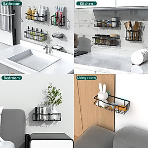 RM FOLD Shower Caddy, 5 Pack Adhesive Shower Organzier, No Drilling Shower Shlves, Rustproof Stainless Steel Bathroom Shower Organzier for Bathroom, Kitchen and Dorm Organization and Storage, Black