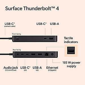 Microsoft Surface Thunderbolt Dock - High-Speed Docking Station with Thunderbolt™4 Ports, 2.5 Hour Laptop Charging, Dual 4K Monitor Support, 3 USB-C and 3 USB-A Ports, 2.5G Ethernet, 3.5mm Audio Jack