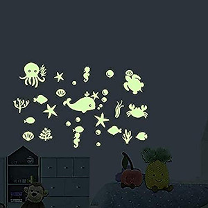 BENBO Sea Fish Wall Stickers Glow in The Dark Ocean Decal Decorations Peel DIY Wall Stickers for Kids Girls Bedroom Home Nursery Room Wall Mural Decor