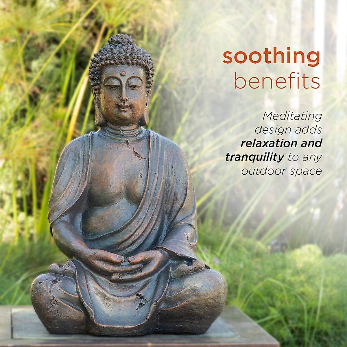 Alpine Corporation 15" Tall Indoor/Outdoor Meditating Buddha Statuary Décor