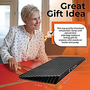 Rubber Threshold Ramp for Doorways, 2" Rise - Supports 10k lbs, Grooved Surface, Indoor/Outdoor, Smooth Beveled Edges, Non-Slip. Includes Side Bag for Wheelchair, Scooter, Cart