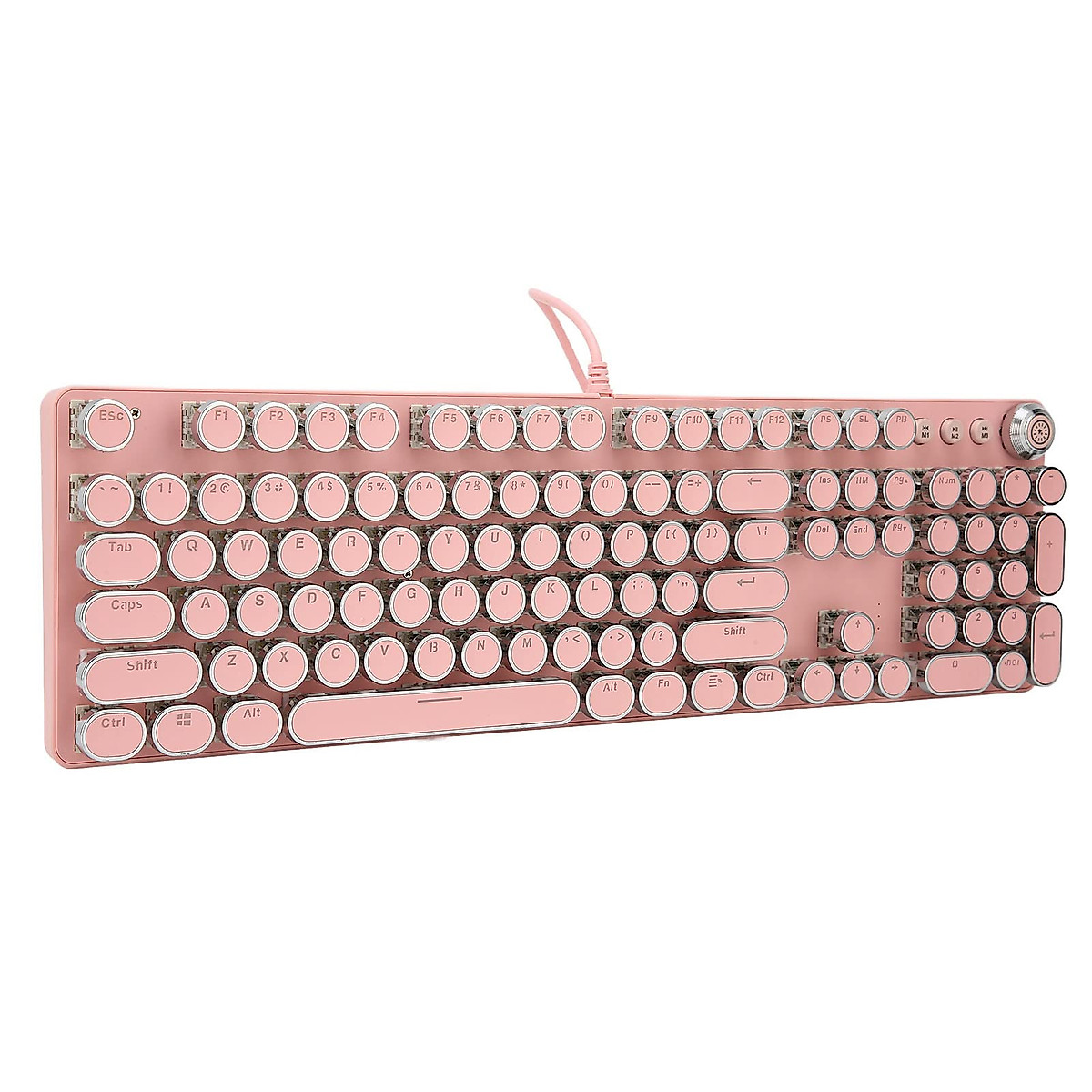 Mechanical Keyboard, 104 Keys Wired Retro Typewriter Round Punk Keycap Gaming Keyboard with Adjustable RGB Backlit Multi Mode for Gamer Typist E-Sports()