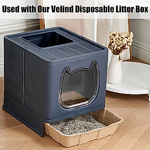 Foldable Cat Litter Box with Lid, Covered Kitten Litter Box with Kitty Litter Scoop and 2 in 1 Brush, Easy to Clean Litter Pan, Enclosed Cats Litter Box