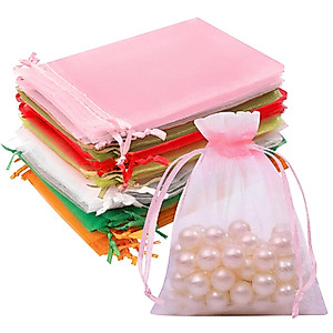 Crweety 50 Pcs Organza Bags-Mix Color 3x4 Inch, Small Gift Bags Goodie Bags Small Mesh Bags Drawstring for Wedding Party Favor Christmas