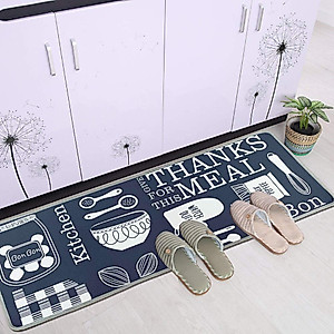 LEEBEI Kitchen Rugs Non Slip Washable Navy-Blue Color Floor Mats for Kitchen Bedroom Rugs Set Area Carpets (15.7×23.6 inch+15.7×47.2 inch,Kitchen-Meal)