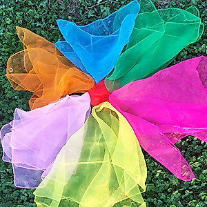 Ousyaah 28-Inch Square Dance Scarves (20-Pack), Juggling Scarves for Kids Play, Props Magic Trick Silk Scarves Music Movement Scarf, Rhythm Band Scarves for Toddlers Children Movement