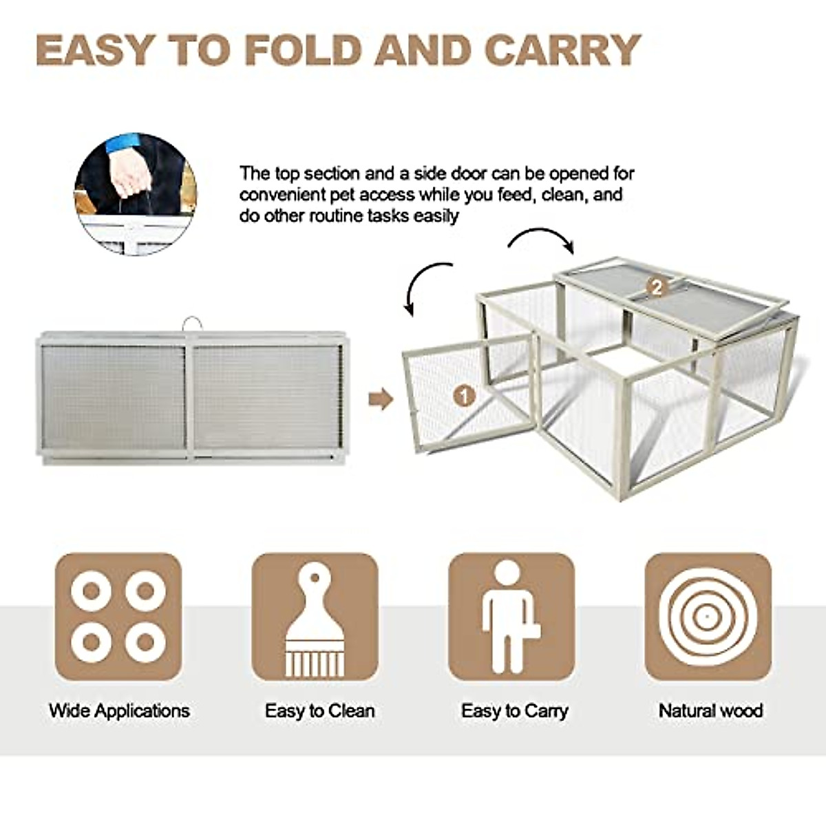 Rocomoco Wooden Chicken Coop Rabbit Hutch Pet Cage, Upgraded Wood Small Animal Poultry Cage Run Duck Hen Rabbit Habitat, Chicken Coop Indoor Outdoor for Backyard Farm Use(45.6Inch)