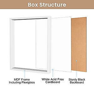 Califortree 11x14 Large Shadow Box Frame - Memory Box Display Case for Memorabilia Flower Awards Medals Wedding Photos and Keepsake, White