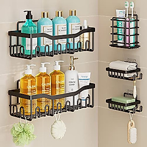 Shower Caddy, Bathroom Shower Organizer [5-Pack], Self Adhesive Shower Shelves, Shower Shelf for Inside Shower Rack, Stainless Steel Rustproof Bathroom Storage, Wall Mounted Shower Accessories, Black
