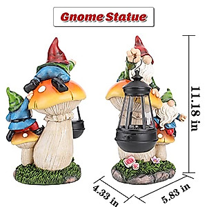 Ovewios Garden Gnome Statue, Large Funny Gnome Figurine Climbing on Mushroom and Holding a Solar LED Lantern Resin Ornament for Patio Yard Lawn Porch Outdoor Decor