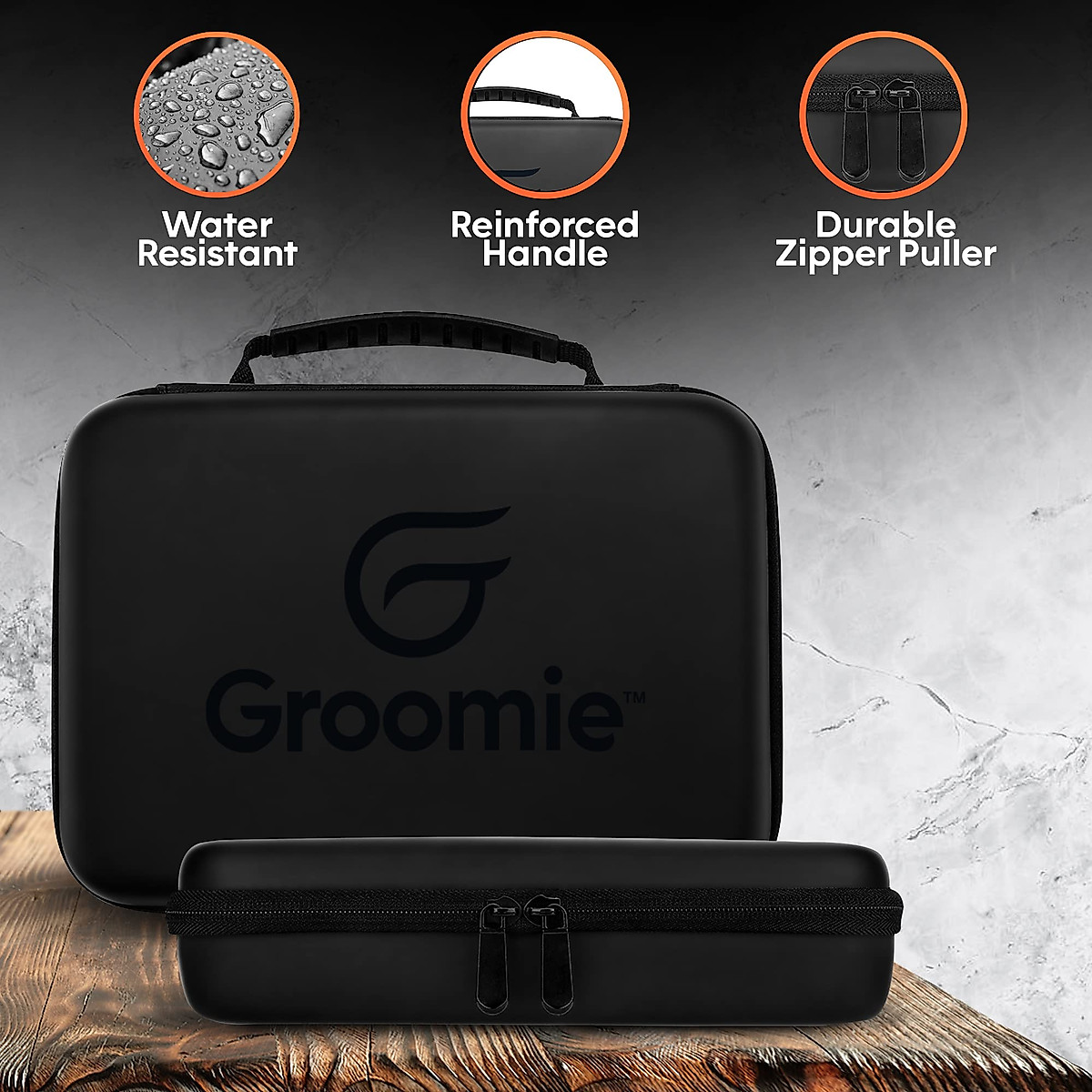 GROOMIE BaldiePro On The Go Travel Kit - Electric Head Shaver for Bald Men & Black Travel Case - 10,000 RPM Motor Hair Razor with Rotary Blades & Sleek Portable Hard Case Shaving Kit Travel Organizer