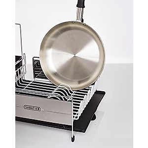 Sabatier Expandable Stainless Steel Dish Rack with Rust-Resistant Soft Coated Wires and Bi-Directional Spout, Gray/Black