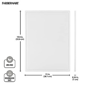 Farberware Extra-Large Plastic Cutting Board with Perimeter Juice Groove, Dishwasher-Safe Kitchen Chopping Board, 15x20-Inch, White