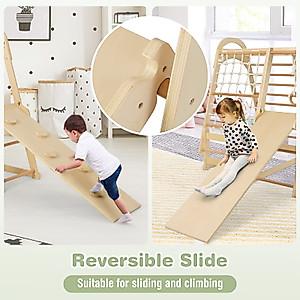 HONEY JOY Kids Indoor Playground, Jungle Gym Playset w/Climbing Rock Ramp, Slide, Rope Climber & Ladder, Monkey Bars, Rings, Removable Tent, Wooden Montessori Climbing Toys for Toddlers Boys Girls 1+