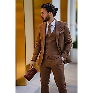 Wangyue 3 Piece Men's Suits Mens Suits Regular Fit Suit Mens 3 Piece Slim Suit Double Breasted Suit Men Orange Suits for Men,L