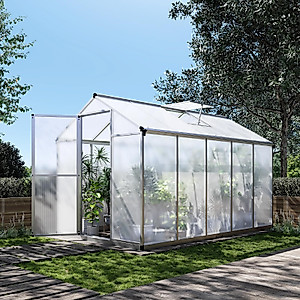 6x10 FT Greenhouse for Outdoors, Polycarbonate Greenhouse with Quick Setup Structure and Roof Vent, Aluminum Large Walk-in Greenhouse for Outside Garden Backyard, Silver