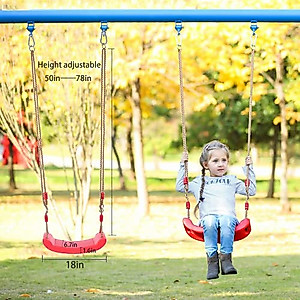 Plastic Swing Seat,Kids Swing Seat with 6.6ft Adjustable Rope and 2 Carabiners,Red Swings for Backyard Playground Indoor Outdoor
