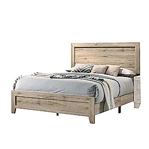 Benjara Wooden Eastern King Bed with Grains and Knots, Brown