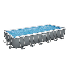 Bestway 56542E 24' x 12' x 52" Power Steel Frame Above Ground Rectangular Swimming Pool Set with 2500 GPH Filter Pump, Pool Cover, and Ladder