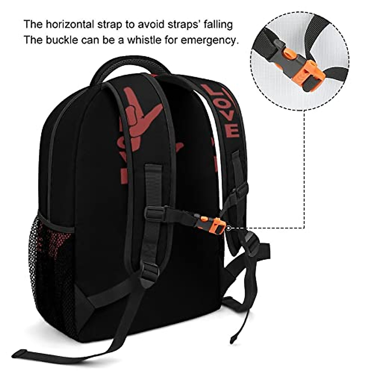 ASL I Love You Sign Language Laptop Backpack Fashion Shoulder Bag Travel Daypack Bookbags for Men Women